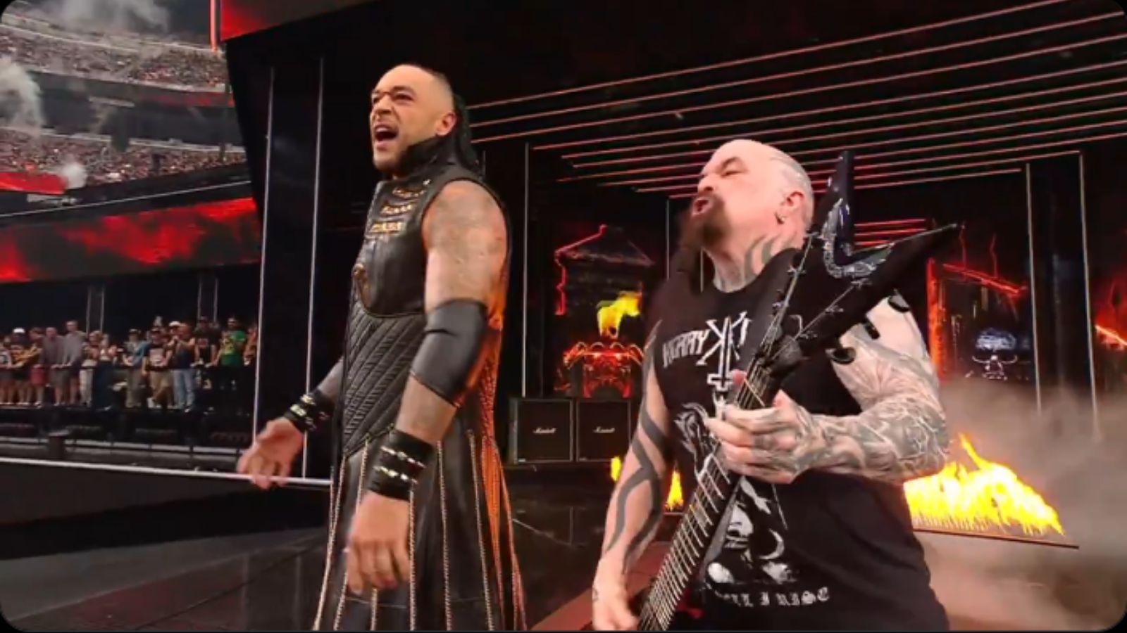 Watch: Kerry King Plays His Dean Signature Model at Wrestlemania as Damian Priest Enters ...