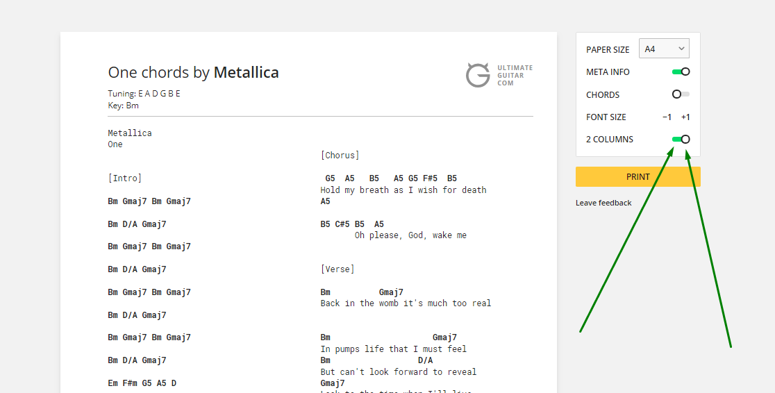 Tab Printing Update: Print in Two Columns, Save Paper! | Ultimate Guitar